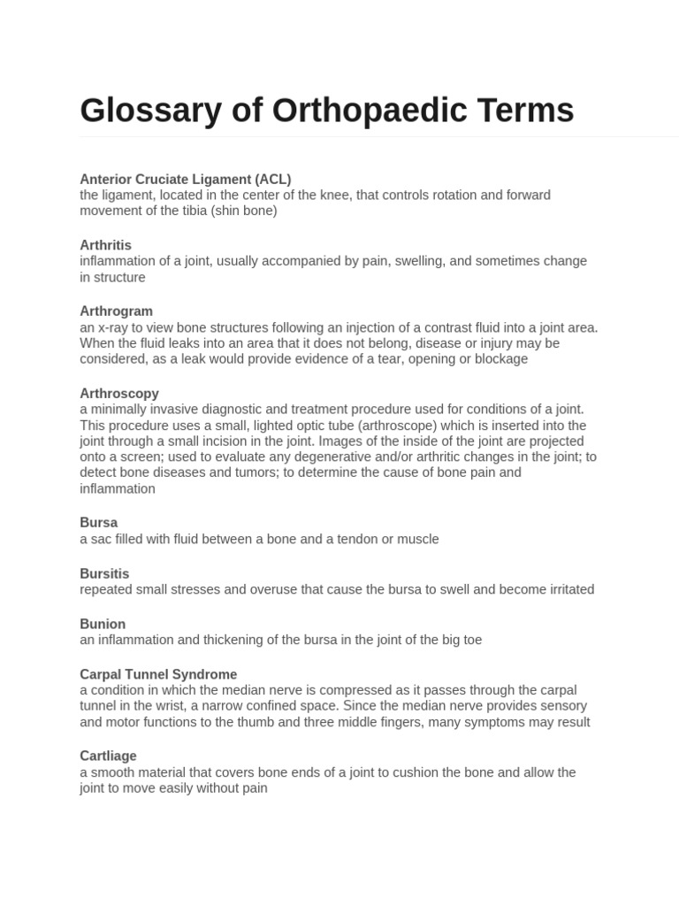 Orthopaedic Terms Explained | PDF | Knee | Elbow