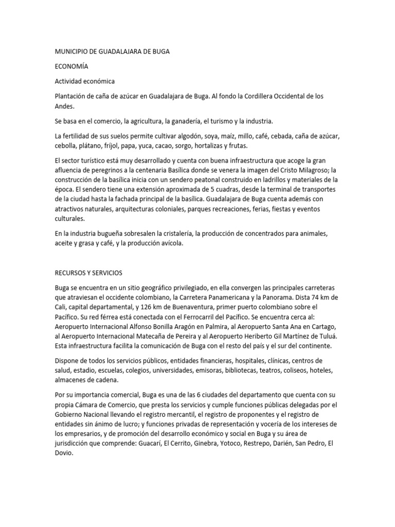 Economía y recursos de Buga, Colombia | PDF