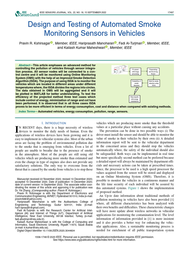 Automated Smoke Sensors for Vehicles | PDF | Internet Of Things | Air ...