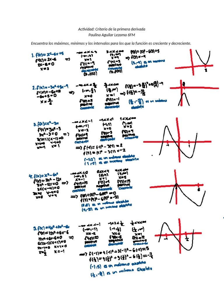 Practica criterio de la primera derivada | PDF