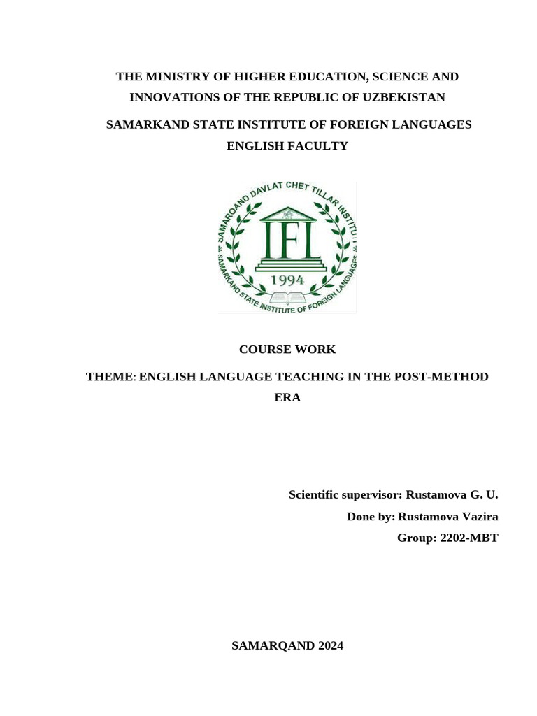English Language Teaching In The Post Method Era Vazira Rustamova Pdf