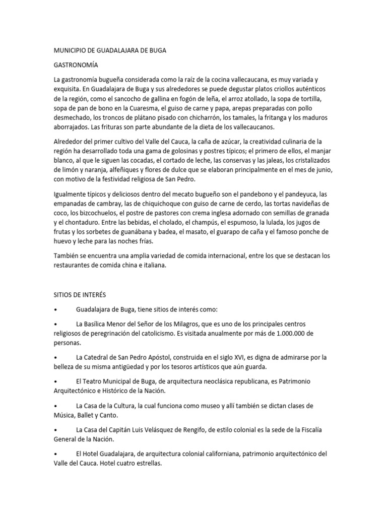 Gastronomía y Atractivos de Buga | PDF | Alimentos | Cocina