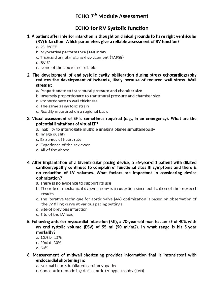 ECHO 7th Module Assessment | PDF | Echocardiography | Myocardial Infarction