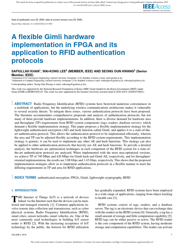 A Flexible Gimli Hardware Implementation in FPGA A | PDF | Radio Frequency Identification ...