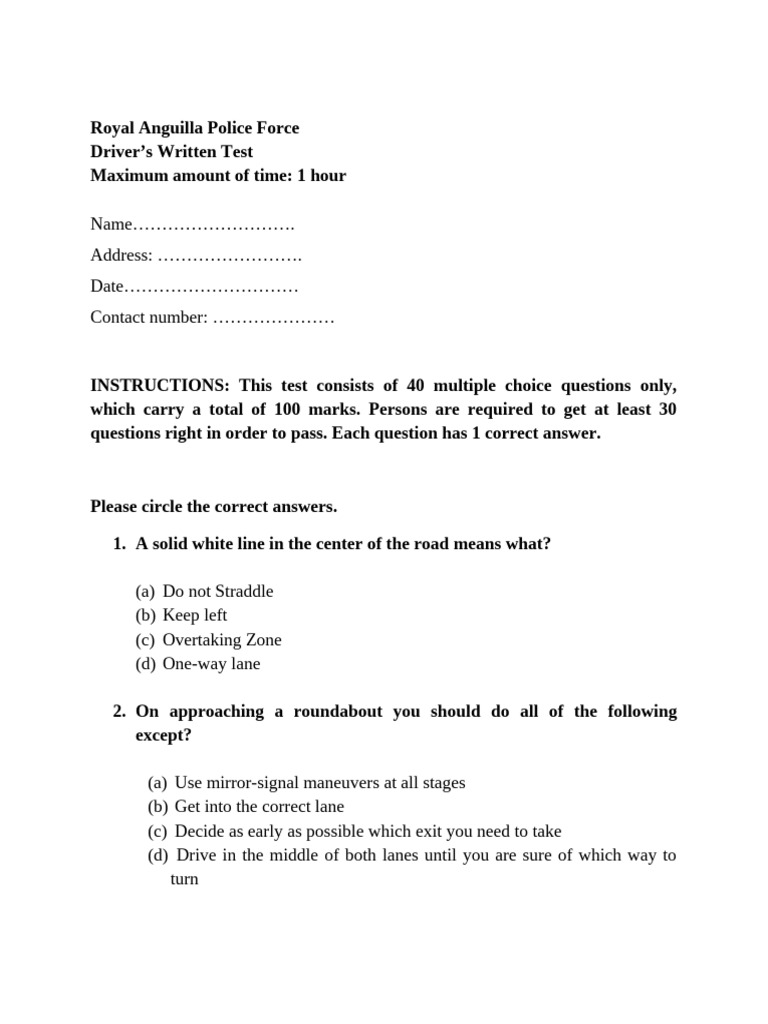 Written Test Paper 1 (003) | PDF | Traffic | Land Transport