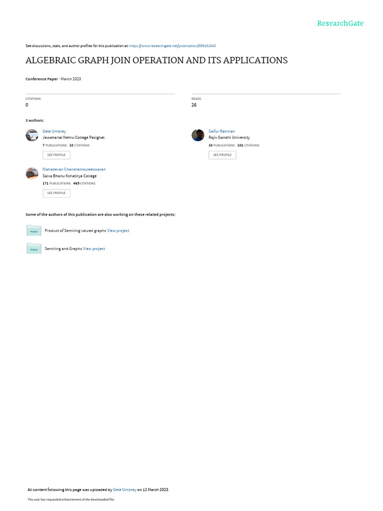 Algebraic Graph Join | PDF | Vertex (Graph Theory) | Graph Theory