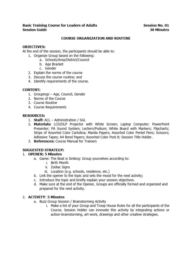 SG 1 Course Organization Routine LOA | PDF | Flag