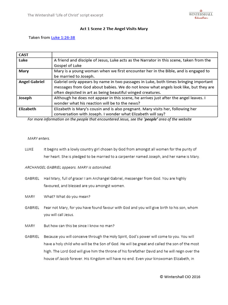 The Angel Visits Mary Script | PDF | Mary, Mother Of Jesus | Gabriel