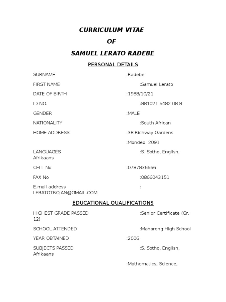 Samuel Lerato Radebe CV | PDF