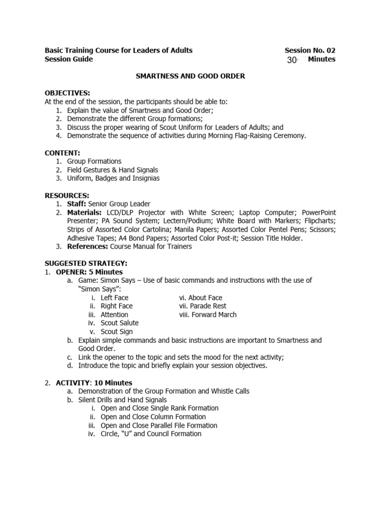 SG 2 Smartness and Good Order LOA | PDF | Scouting | Clothing