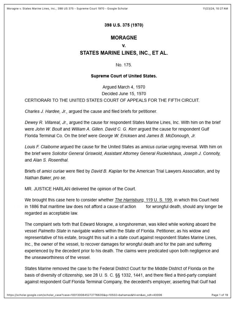 Moragne v. States Marine Lines, Inc., 398 US 375 - Supreme Court 1970 ...