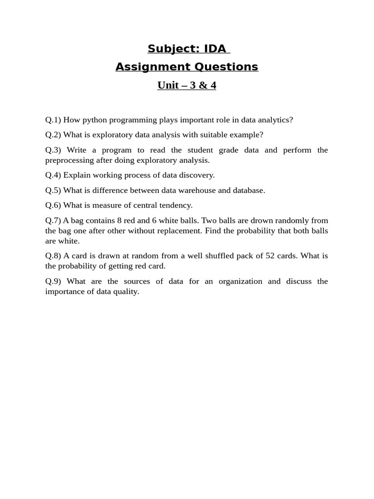 IDA UNIT-3 and 4 Assignment Questions | PDF