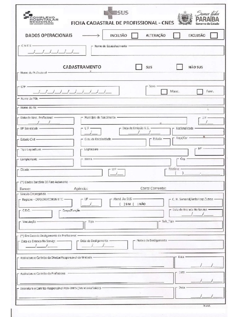 Modelo Novo Ficha Cadastral - CNES Profissionais (1) - Page-0001 | PDF