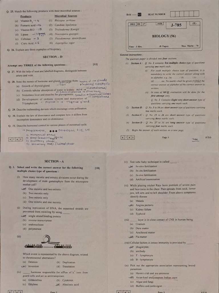 Bio Paper 2023 | PDF