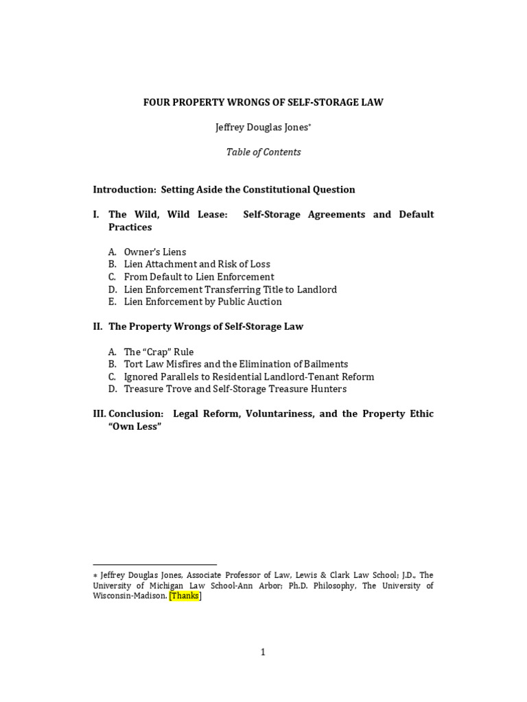 Four Property Wrongs of Self Storage | PDF | Lease | Leasehold Estate