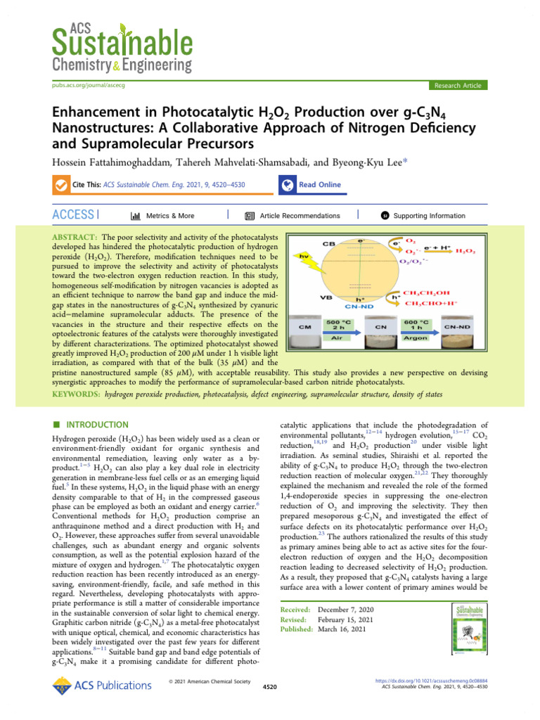 ACS H2O2 production | PDF | Hydrogen Peroxide | X Ray Photoelectron ...