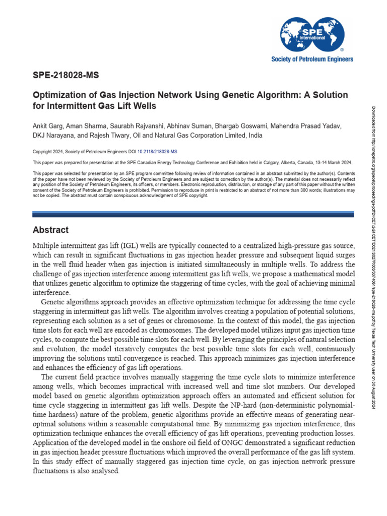 3-Optimization of Gas Injection Network Using Genetic Algorithm - A Solution | PDF | Genetic ...