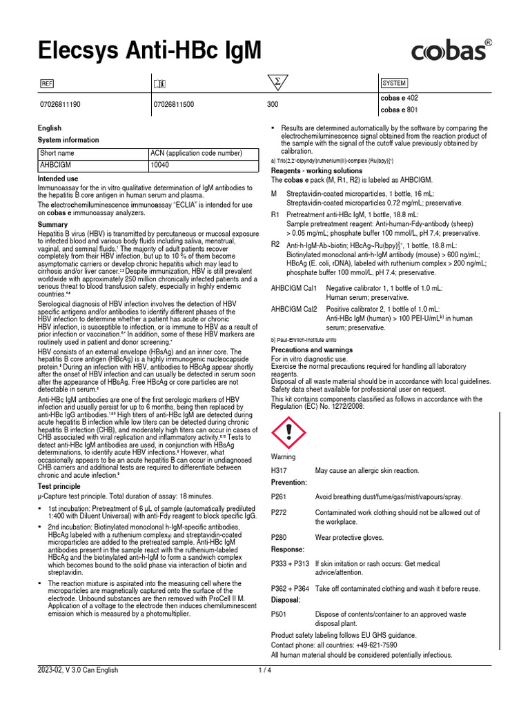 Elecsys Anti-HBc IgM Test Overview | PDF | Hepatitis B | Serology