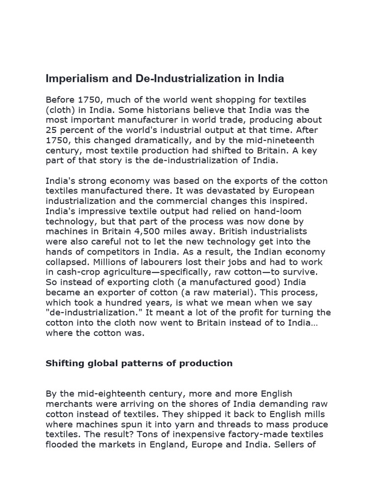 British Imperialism and de-industrialisation of India | PDF ...