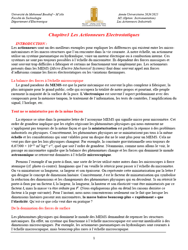 Chap3 - Les Actionneurs Electrostatiques - 24-25 | PDF | Masse ...
