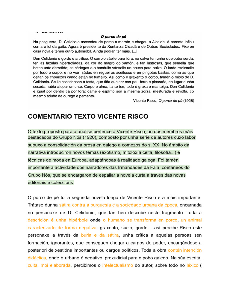 Comentario Texto Vicente Risco | PDF