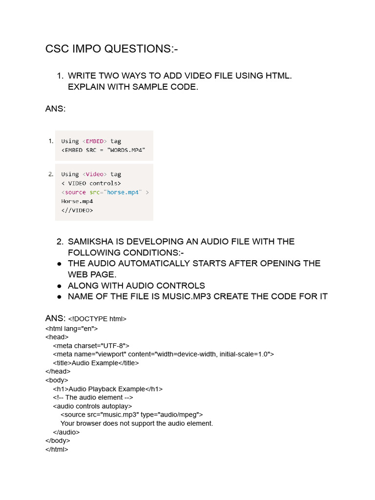 Csc Impo Questions_ | PDF | Html | World Wide Web