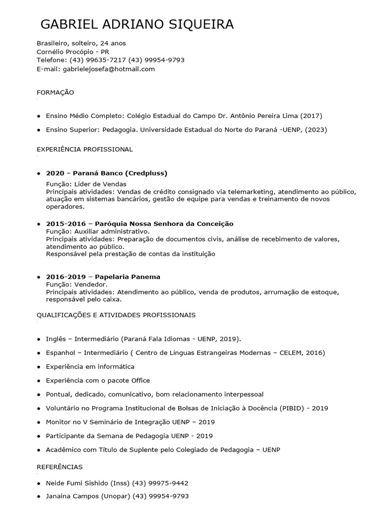 Currículo Gabriel 2025 | PDF