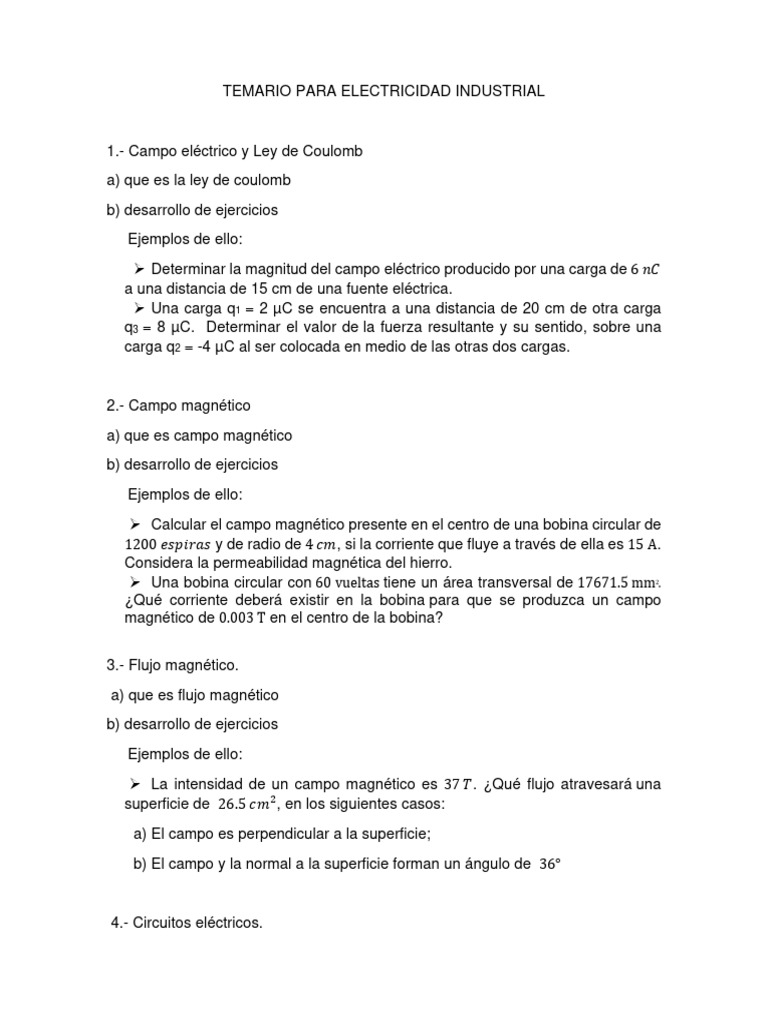 Temario para Electricidad Industrial | PDF | Inductor | Campo magnético