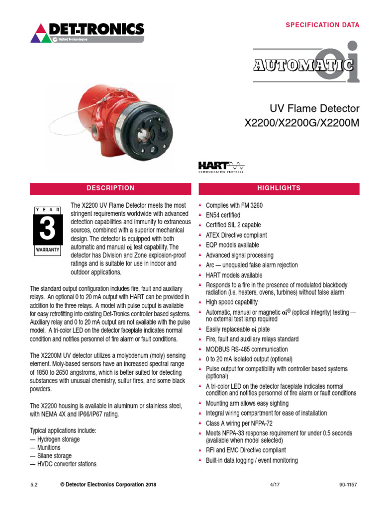 X2200 UV Flame Detector Specifications | PDF | Relay | Sensor