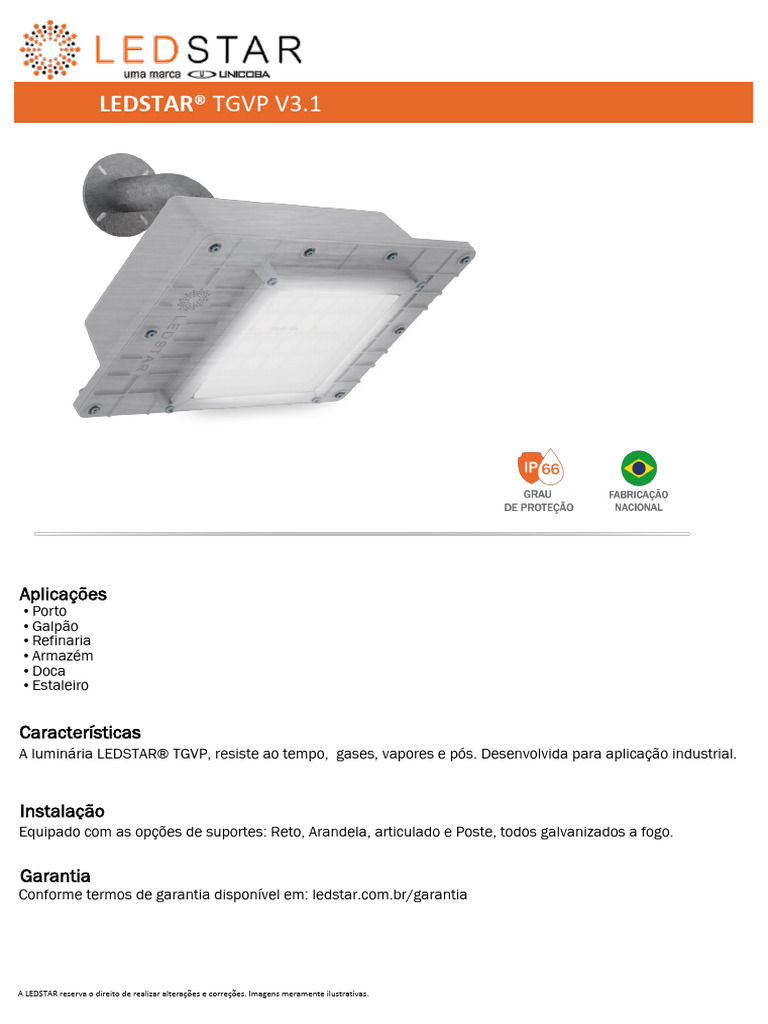 Datasheet LEDSTAR Luminaria TGVP V3.1 rv6 | PDF