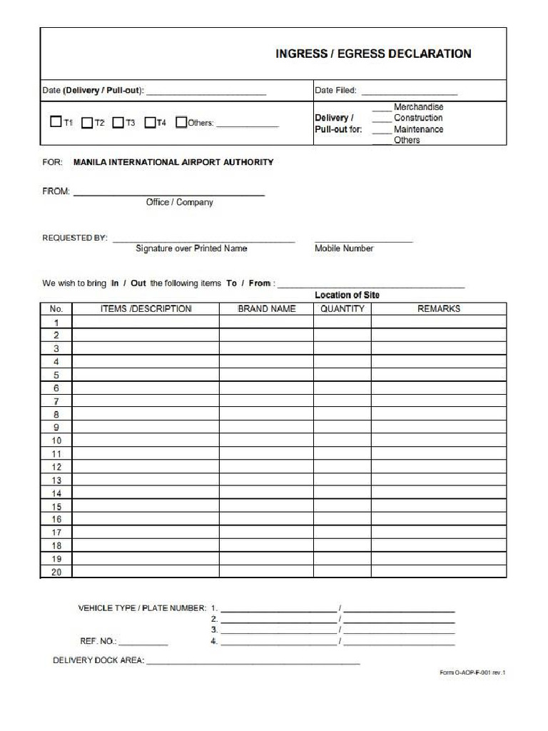 T2 INGRESS EGRESS FORM | PDF