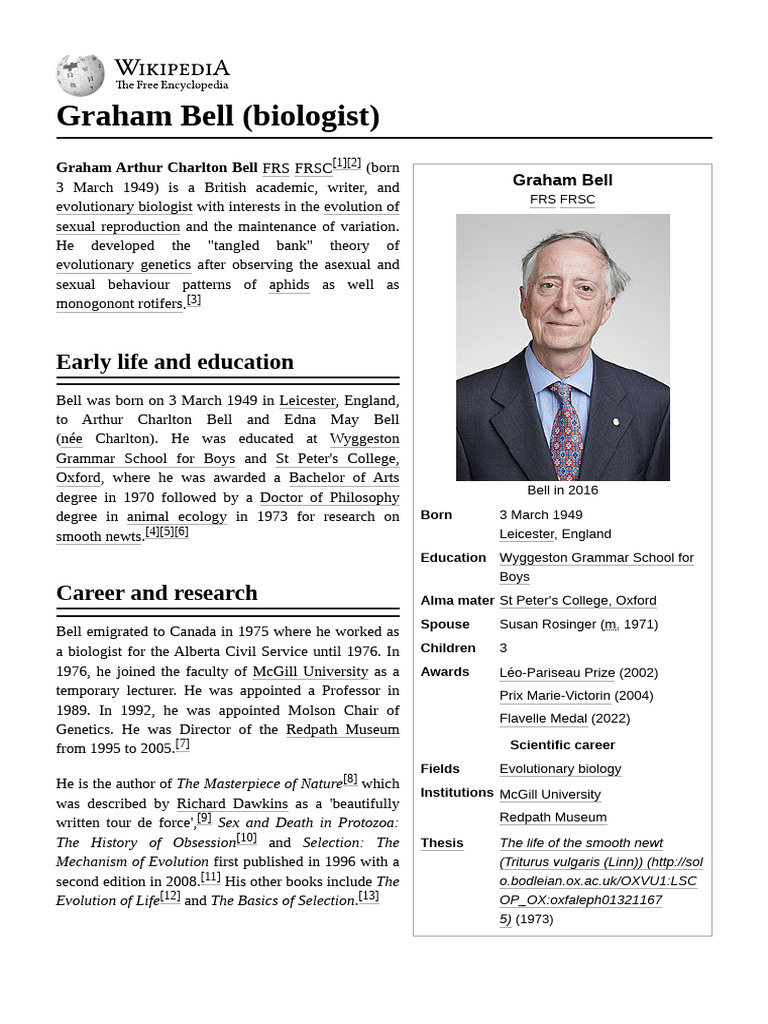 Graham_Bell_(biologist) | PDF | Biology | Evolutionary Biology