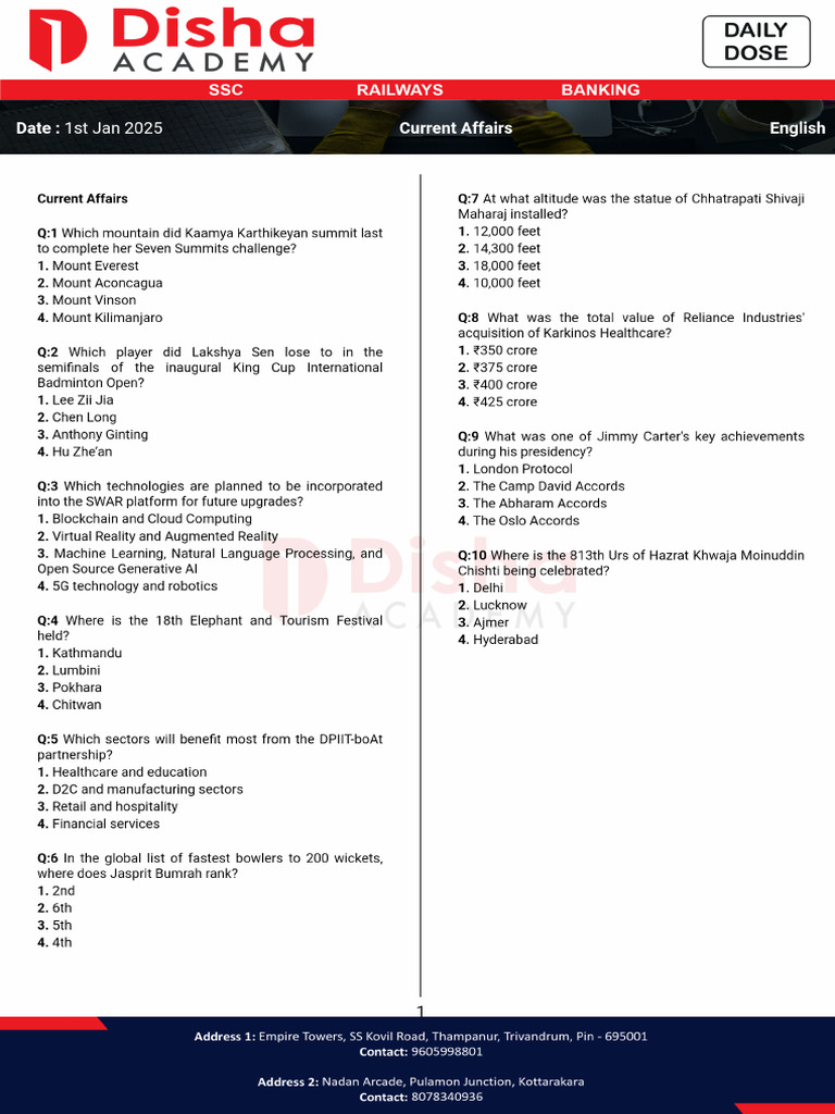 Current Affairs - English - 1st Jan 2025 | PDF