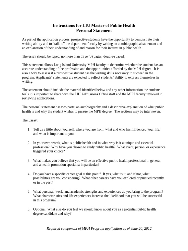 BK SHP Personal Statement MPH Program Application | PDF