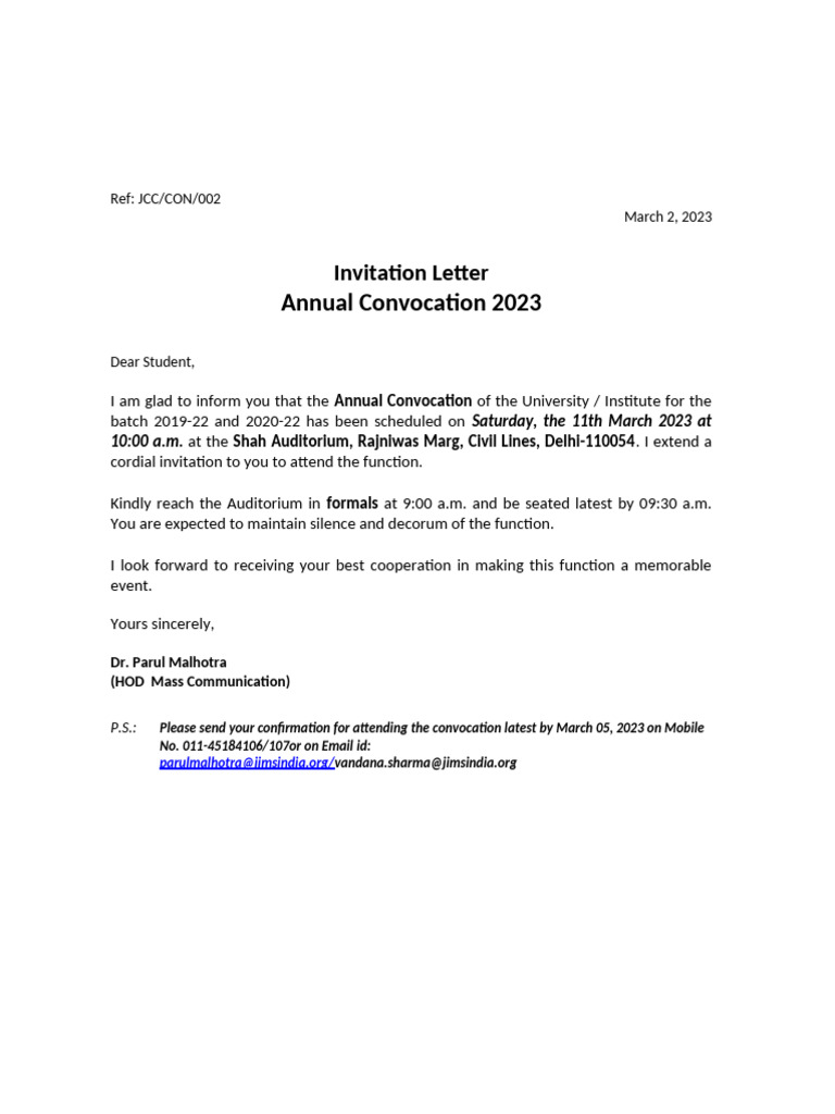 Annual Convocation Invitation 2023 | PDF