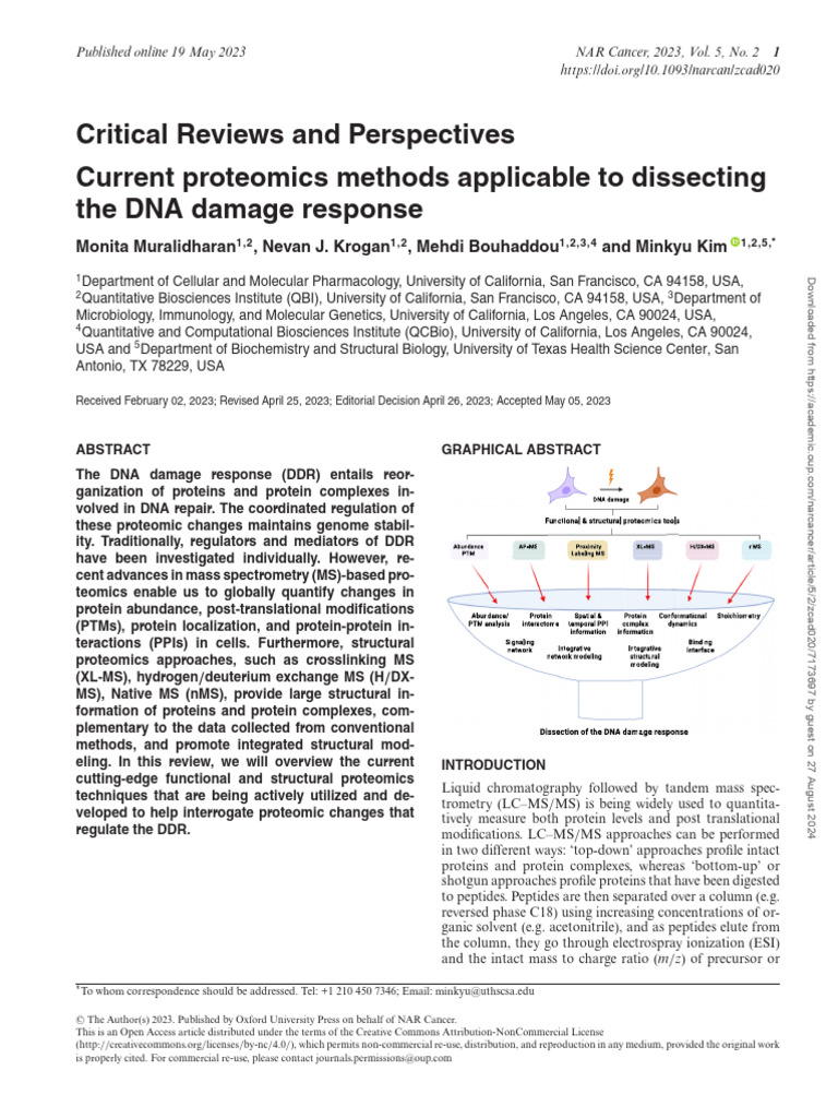 Current Proteomics Methods Applicable To Dissecting The DNA Damage ...