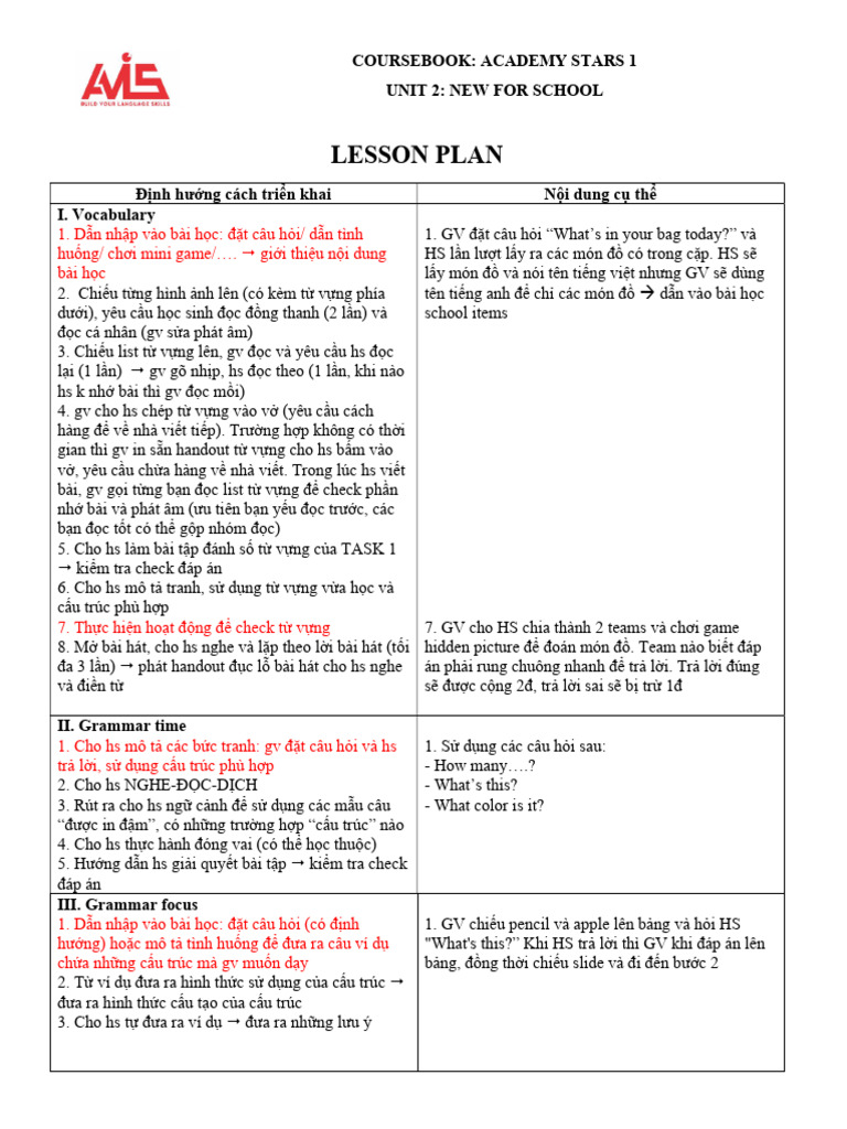 Lesson Plan - Aca 1 - Unit 2 | PDF