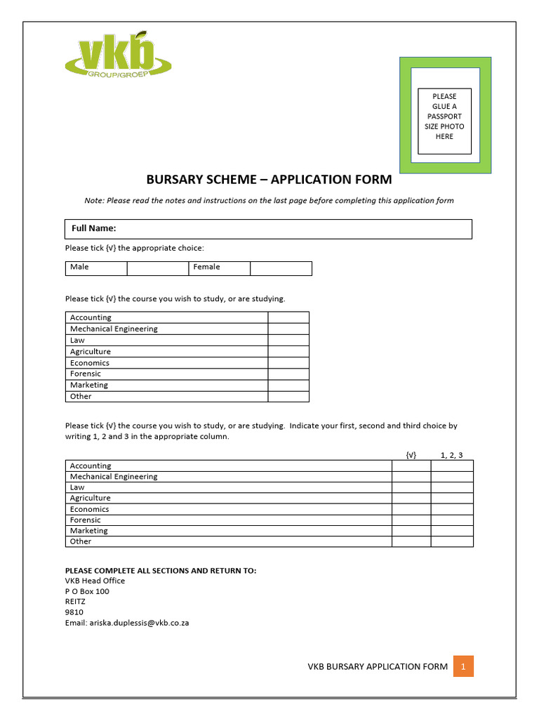 VKB Bursary Application Form | PDF