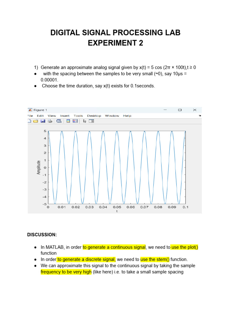 Digital Signal Processing Lab Experiment 2 | PDF | Sampling (Signal Processing) | Signal Processing