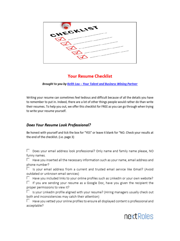 Resume Checklist by Keith LAU | PDF | Résumé