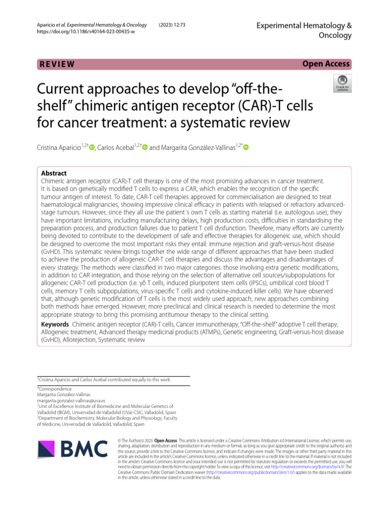 Allogeneic CAR-T Cell Therapy Review | PDF | Hematopoietic Stem Cell ...