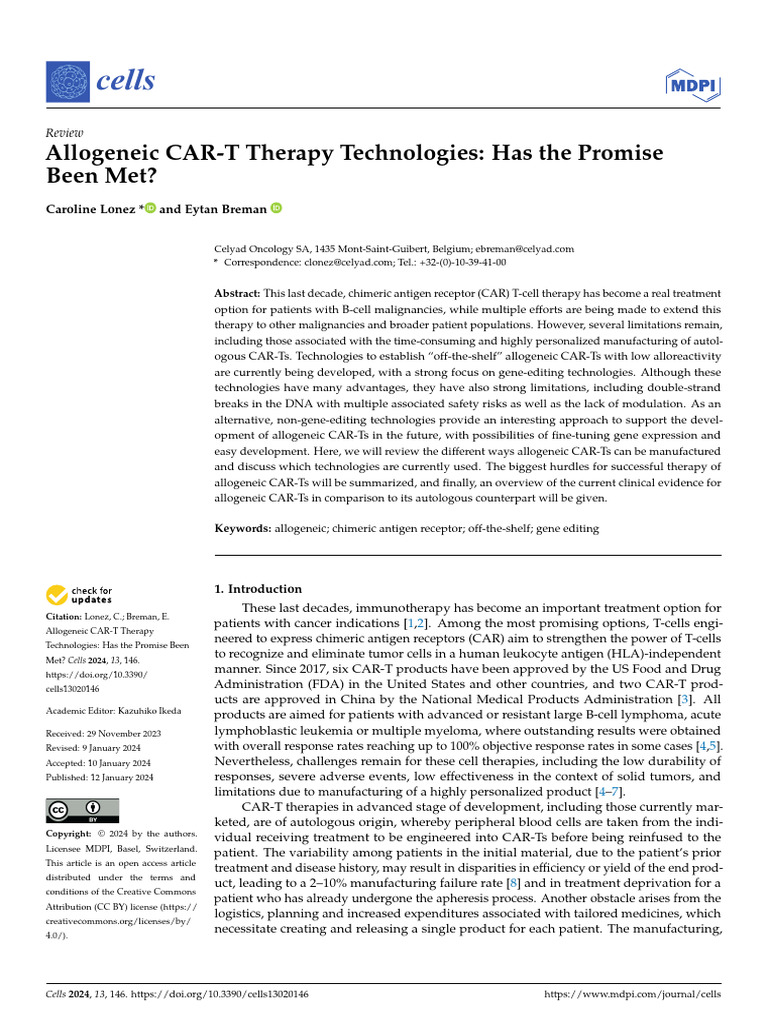 2024-R-Allogeneic CAR-T Therapy Technologies, Has The Promise Been Met ...
