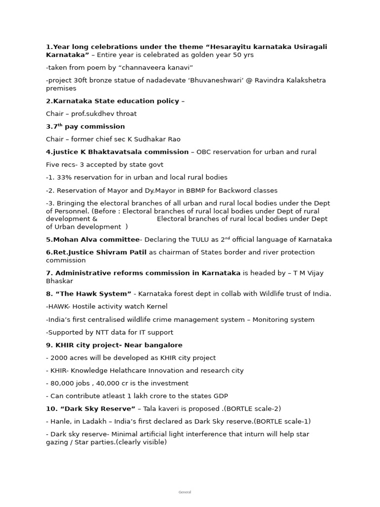 KPSC Current affairs | PDF | Bangalore