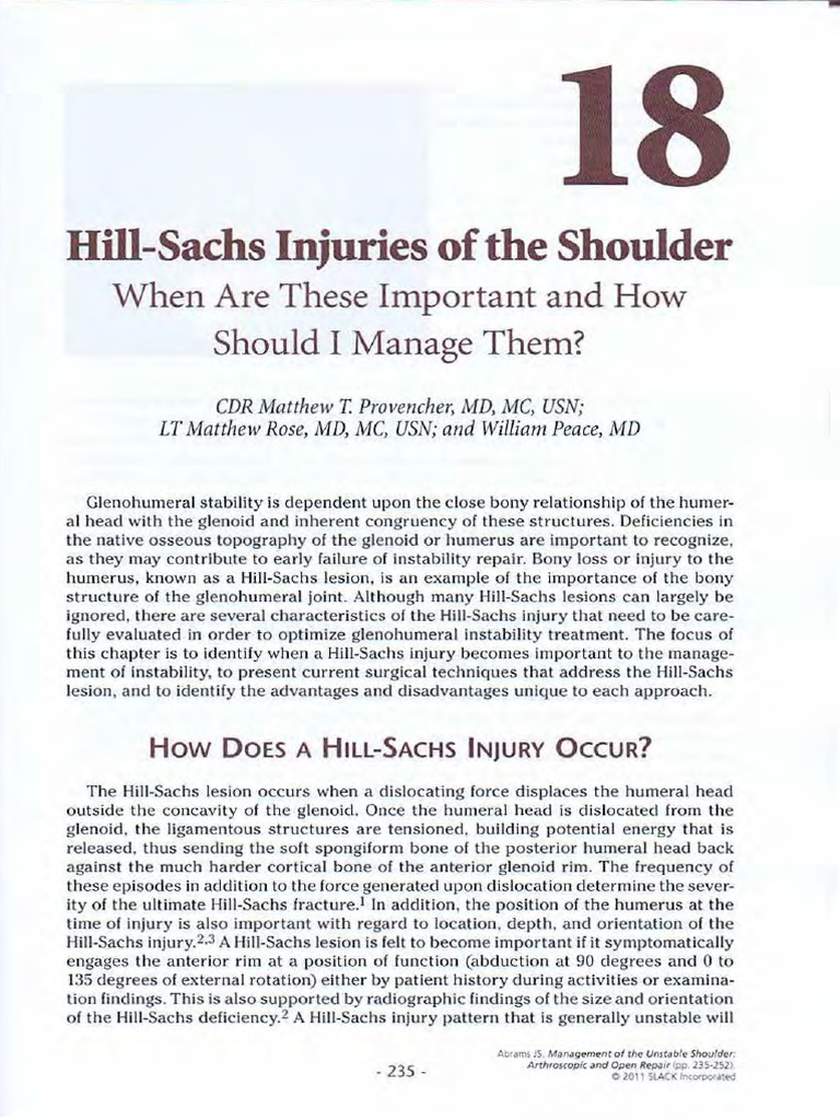 Hill-Sachs Injuries of The Shoulder | PDF | Human Anatomy ...
