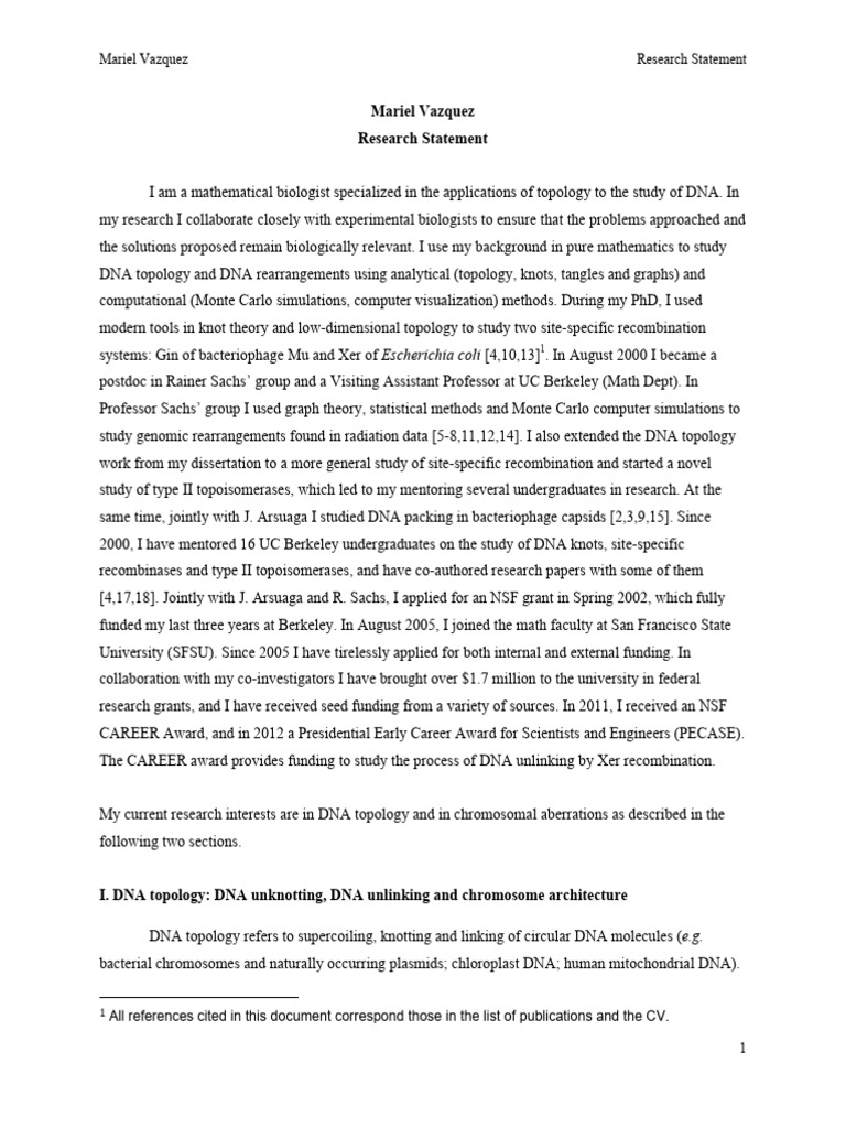Mariel Vasquez Research Statement | PDF | Dna | Life Sciences