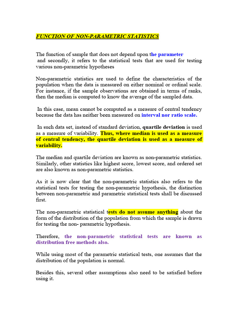 Function of Non Parametric Tests | PDF | Statistics | Statistical ...