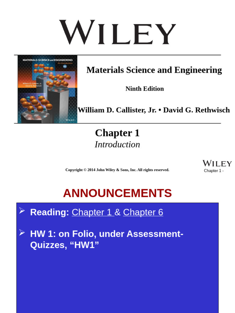 Lecture 1-Ch01 Introduction Slides | PDF | Materials Science | Electrical Resistivity And ...