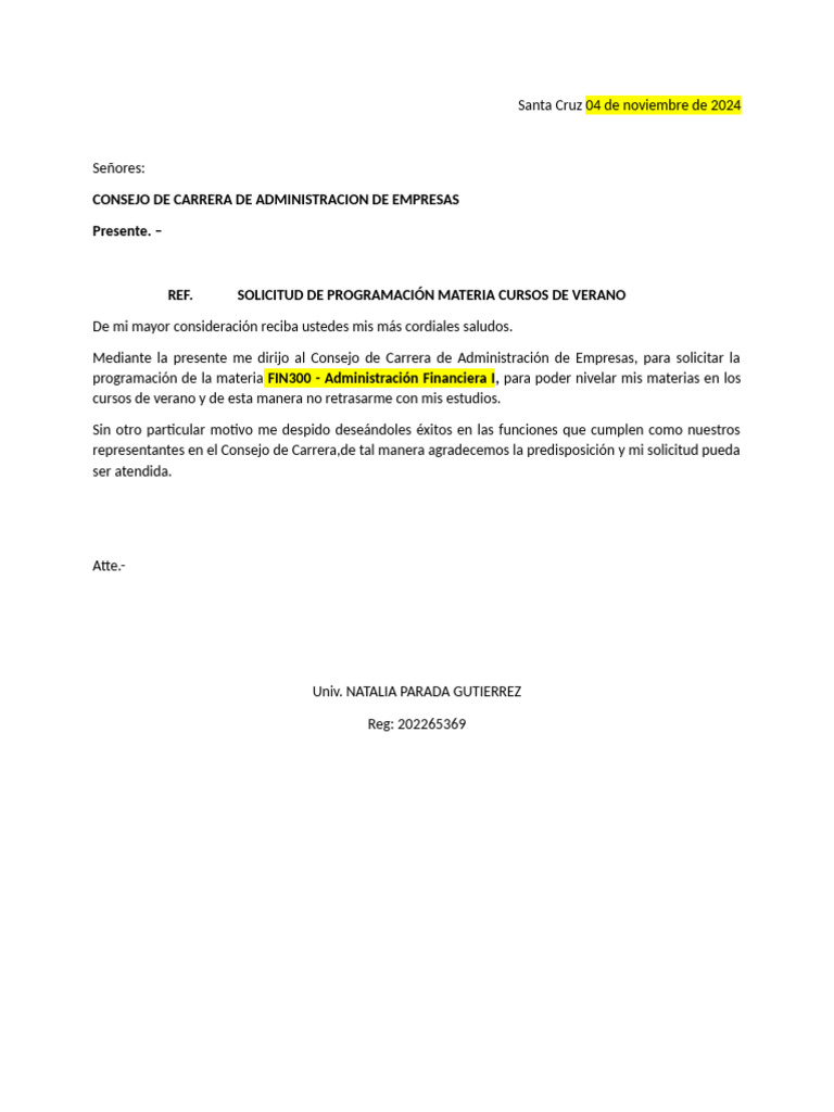 Solicitud Programacion de Materias para Verano | PDF