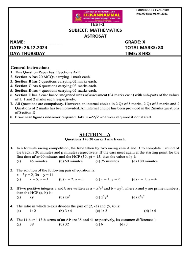 Revision Test-01 | PDF