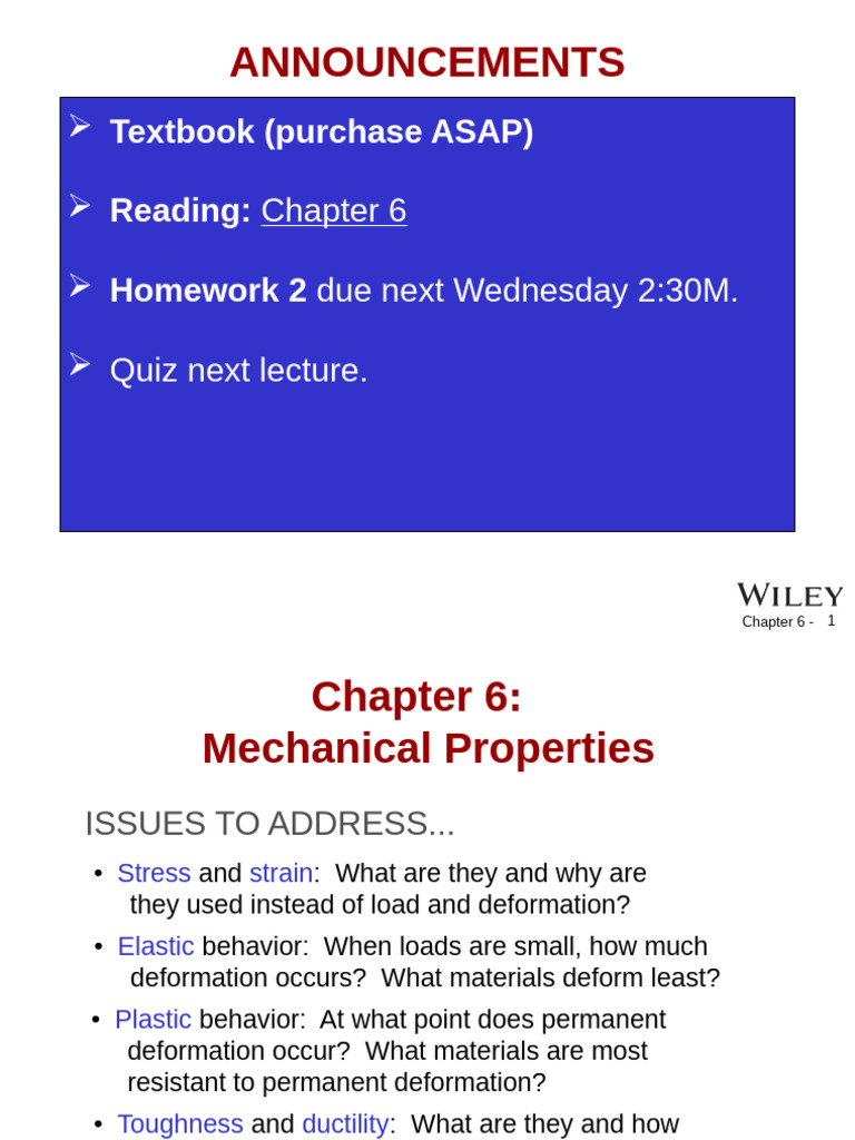 Lecture 2-Ch06 Mechanical Property Slides | PDF | Deformation (Engineering) | Stress (Mechanics)